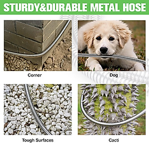 TVKB Metal Garden Hose 100ft Stainless Steel Water Hose Super Tough Flexible Water Pipe with 3/4 inch Brass Fittings and Sprayer Nozzle, Kink & Tangle Free, Rust Proof