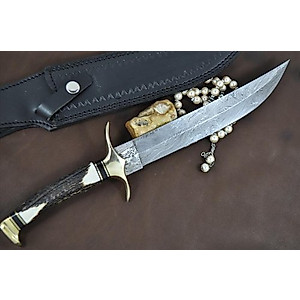 Perkin Handmade Damascus Steel Hunting Knife - Beautifu Hunting Knife with Sheath
