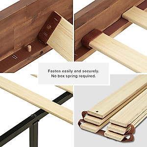 mopio Ted Bed Frame with Headboard, Mid Century Modern Acacia Solid Wood Platform Bed Frame, Wooden Bed Slats, No Box Spring Needed, Double Metal Bar Support, Walnut (Queen Bed)