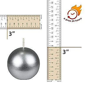 Zest Candle 6-Piece Ball Candles, 3-Inch, Metallic Silver