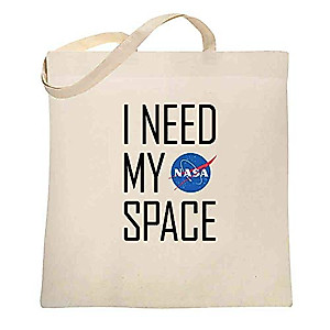 Pop Threads NASA Approved I Need My Space Meatball Logo Funny Natural 15x15 inches Large Canvas Tote Bag