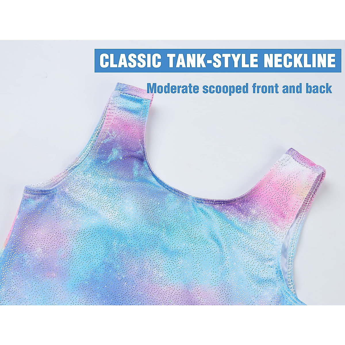 Girls Gymnastics Leotards with Shorts for 9-10 Year Old Big Kids Sparkly Blue Tie Dye Print Sleeveless Biketard Unitards