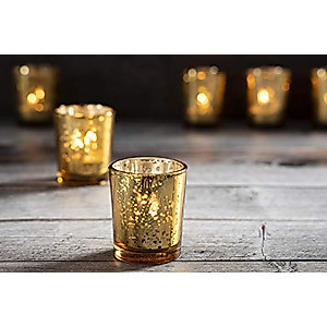 Mercury Glass Votive Candle Holders - Bulk Set of 36, Gold Candle Holders for Tables at Weddings, Parties, Special Occasions with Weighted Base ,Vintage Glow