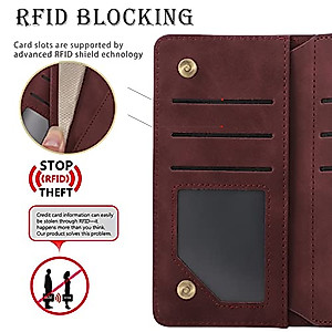 RANYOK Wallet Case Compatible with iPhone 13 (6.1 inch), Premium PU Leather Zipper Flip Folio Wallet RFID Blocking with Wrist Strap Magnetic Closure Built-in Kickstand Protective Case (Wine Red)