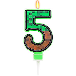 TNT Themed Birthday Cake Candles, Pixels Cake Topper for Boys Girls, Kids Birthday Party Decorations, Theme Birthday Party Supplies (Number 5)