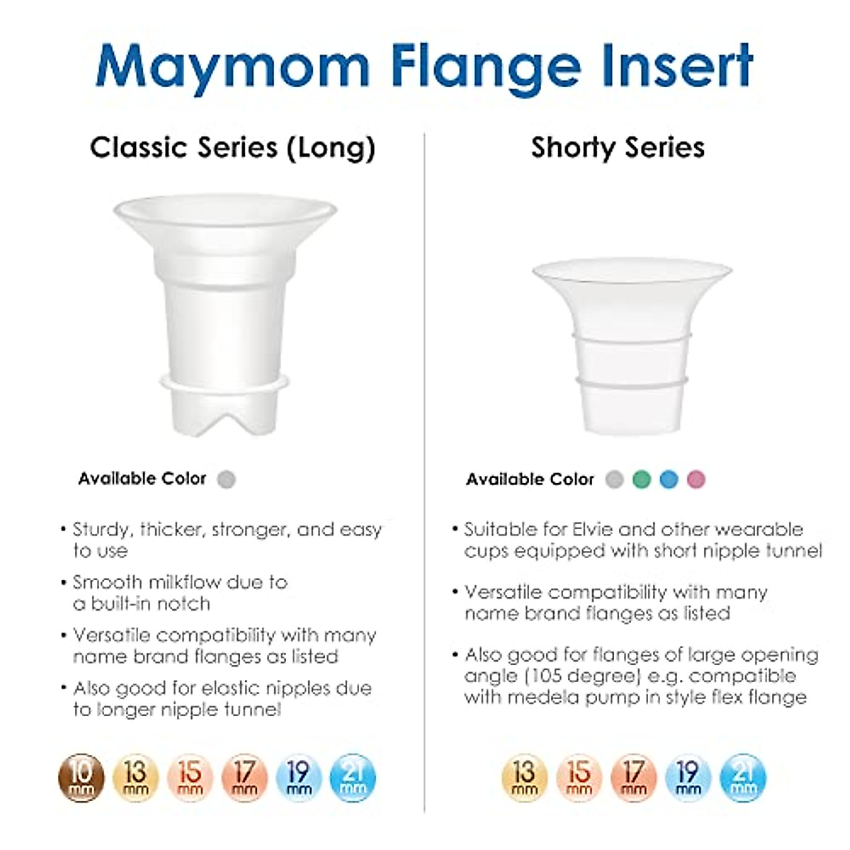 Maymom Flange Inserts 17 mm for Medela, Spectra 24 mm Shields/Flanges, Momcozy/Willow Wearable Cup. Compatible with Medela Freestyle, Harmony to Reduce 24mm Nipple Tunnel Down to 17 mm; 2pc/Each