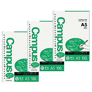 Kokuyo Campus Loose Leaf Filler Paper - Plain No-Ruled Smooth Paper, A5 20 Holes, 100 Sheets-200 Pages X 3 Packs (300 Sheets-600 Pages)