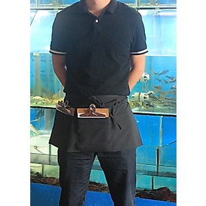 SEW UR LIFE Resist Water 3 Big Pockets Black Waist Server Apron Kitchen Restaurant Bistro Cafe Bar Pub Bakery Unisex Half Aprons for Chef, Baker, Servers, Waitress, Waiter（Thin Straps