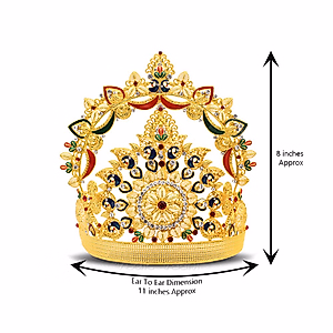Vedic Vaani Elegant Navratri Goddesses Maa Navdurga Sherawali MATA Multicolour Gemstones Decorative Mukut/Crown/Handmade Designer Taj for Navdurga Festival, Puja, Goddess Idol/Statue