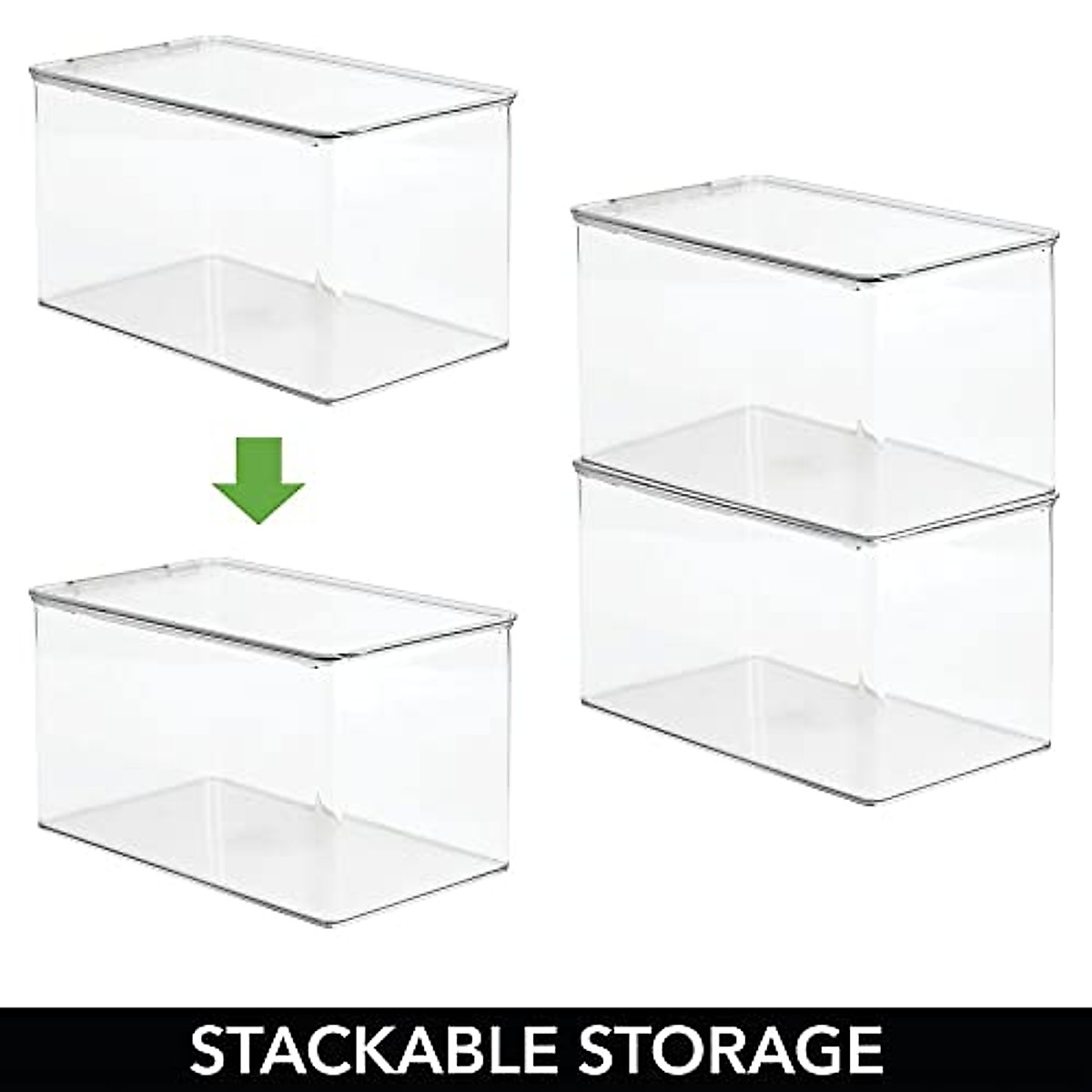 mDesign Stackable Plastic Closet Storage Container Bin Box with Hinge Lid for Organizing Shoes, Booties, Pumps, Sandals, Wedges, Flats, Heels - Lumiere Collection - 2 Pack - Clear