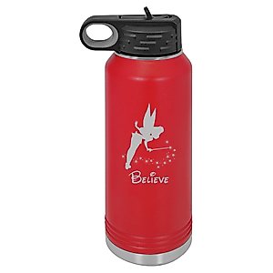 MIP Brand 32 oz. Double Wall Vacuum Insulated Stainless Steel Water Bottle Tumbler Travel Mug Fairy Believe (Red)