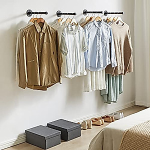 IBUYKE 4 Pcs 12 Inch Industrial Pipe Clothes Bar, Multifunctional Wall Mounted Clothes Rail, Heavy Duty Rustic Wall Mounted DIY Shelving Brackets, for Bedroom Bathroom, Black TYJ004H