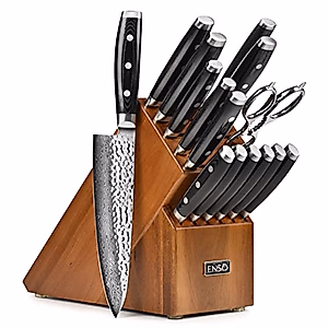 Enso HD 16 Piece Knife Set - Made in Japan - VG10 Hammered Damascus Stainless Steel with Acacia Block