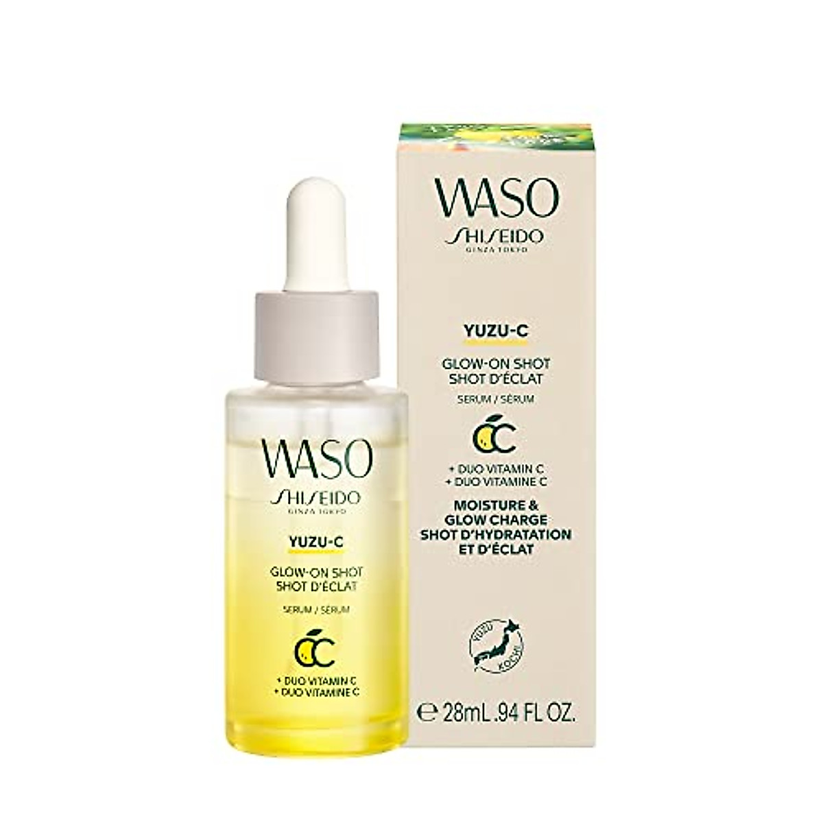 Shiseido Waso YUZU-C Glow-On Shot Serum - 0.94 oz - Targets Dullness, Boosts Radiance & Prevents Early Signs of Aging - 24-Hour Hydration - Vegan, Fragrance Free & Non-Comedogenic