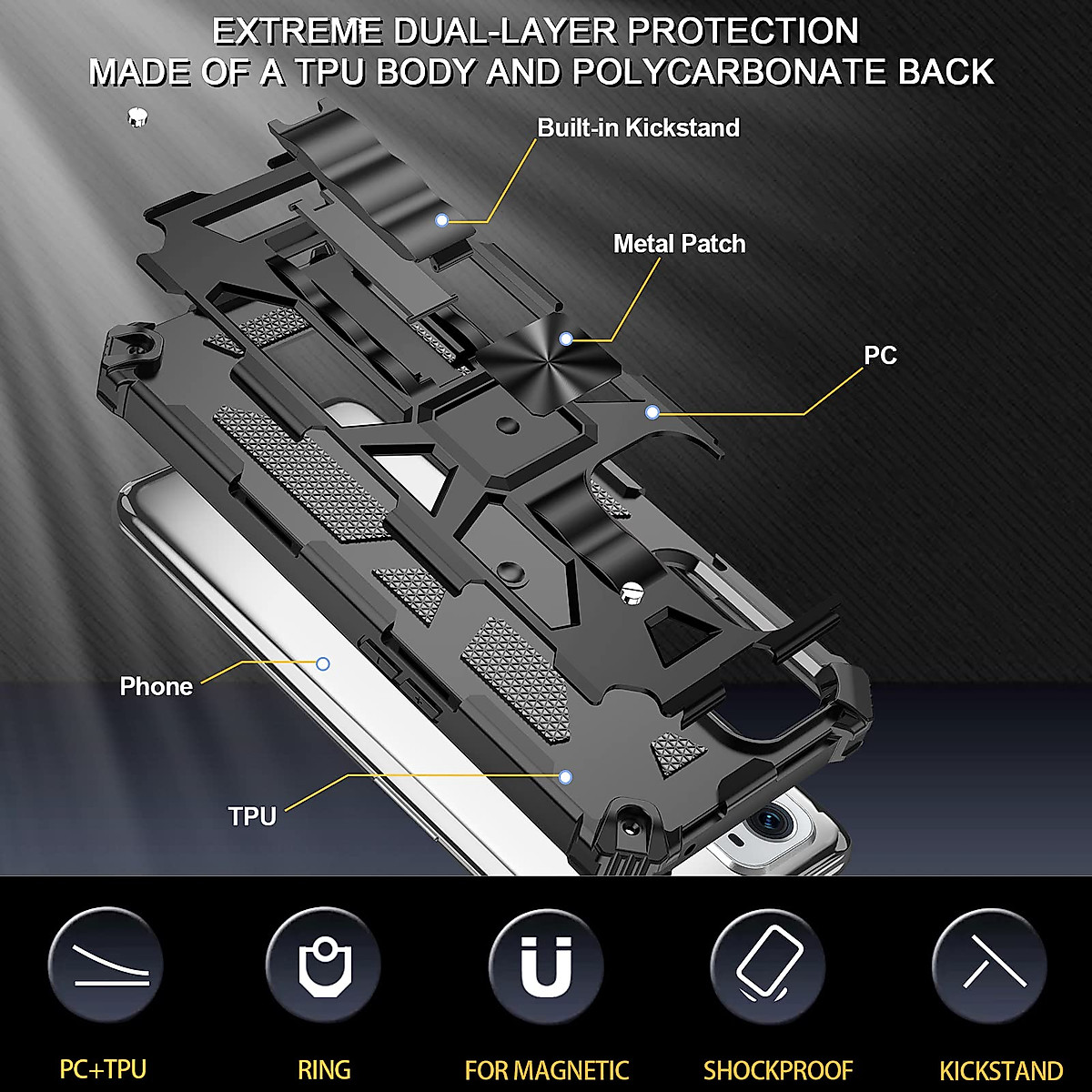 Ailiber Compatible with OnePlus 9 Pro Case with Screen Protector, for Magnetic Car Mount, Kickstand Holder, Rugged Shockproof Bumper Military Grade Protective 1+9+ Phone Cover for OnePlus 9 Pro-Black