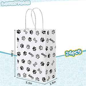 LovesTown 24PCS Candy Bags, Animal Party Favor Paw Prints Gift Bags with Handles Paper Retail Grocery Bags for Dog Pet Themed Party 5.5 x 2.8 x 7.9 inch