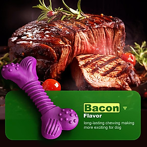 Doudele Dog Toys for Aggressive Chewers, Dog Toys for Medium Large Dogs, Natural Rubber Dog Chew Toys with Beef Flavor, Indestructible Dog Toy, Chew Toys for Aggressive Chewers (Purple)