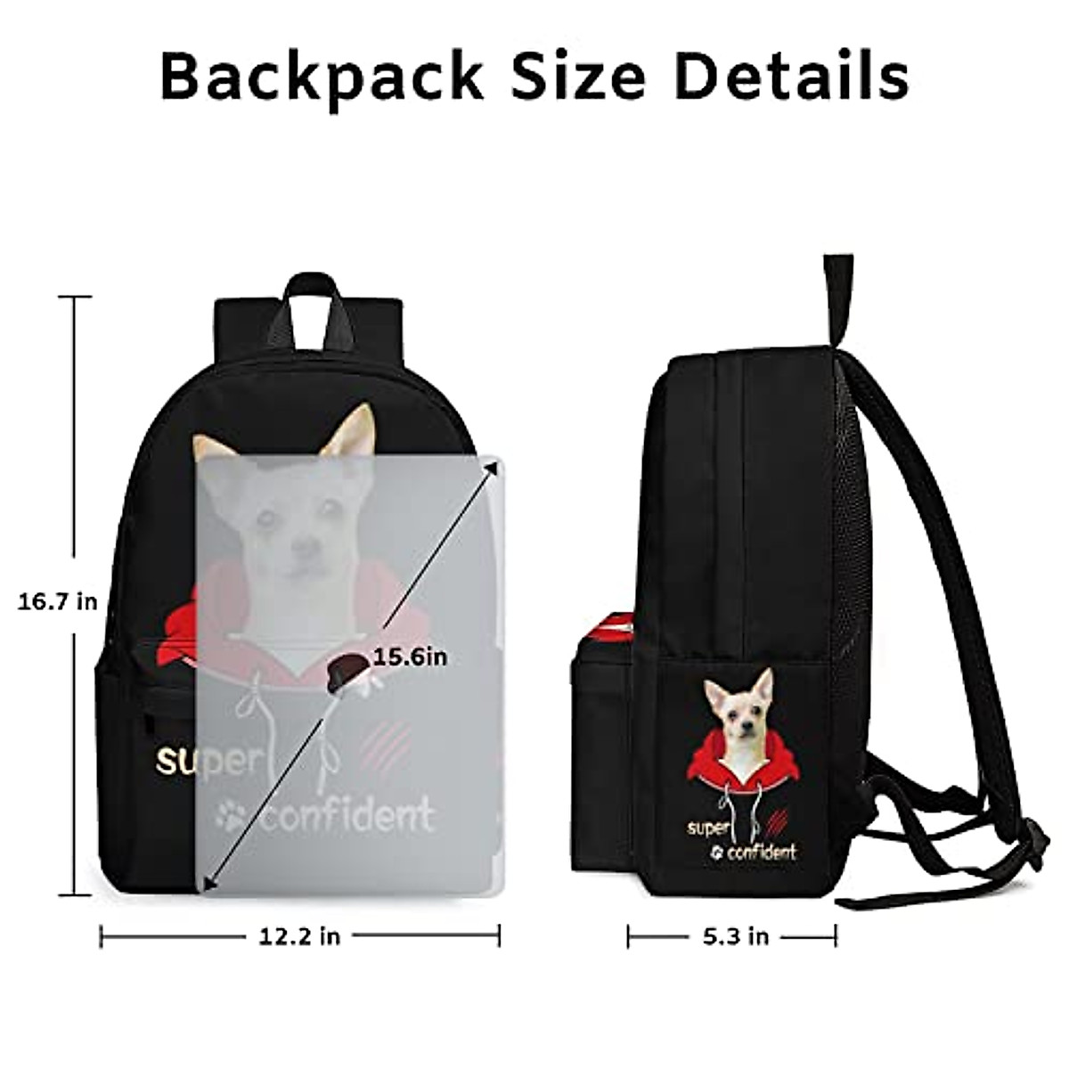 Psxnvid Dog Print Backpack Cartoon Funny Chihuahua Dog Backpacks Travel Hiking Laptop Backpack for Men Women Girls Boys