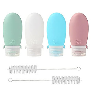 TACYKIBD 4Pcs Squeeze Salad Dressing Bottles, Leakproof Medium Oval Sauce Condiment Bottles with Bandage and Dressing to Go for Lunch, Portable Salad Dressing Container with 2Pcs Cleaning Brush(2OZ)