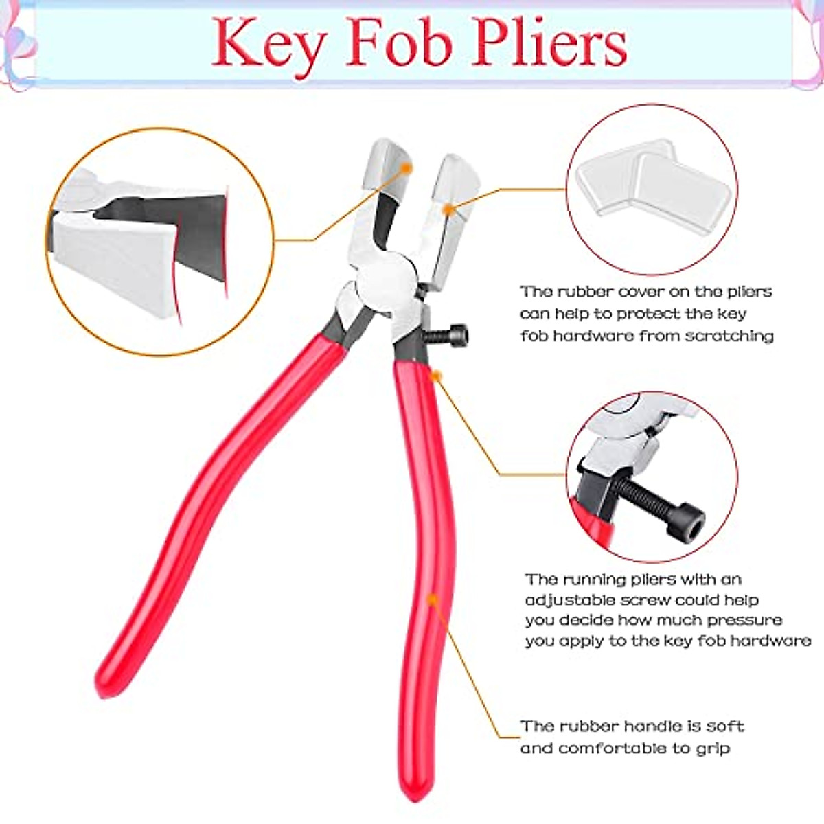 Modacraft Key Fob Hardware, Keychain Hardware Set Includes 60PCS 1 Inch Key Fob Hardware Wristlet Keychain With Key Fob Hardware Pliers Tool for Wrist Strap Key Chain, Lanyard Clasp Hardware