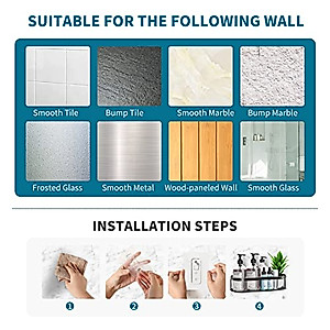 vinlley Shower Caddy, Shower Shelf, Adhesive Shower Organizer No Drilling, SUS304 Stainless Steel Shower Shelf for Shower and Bathroom Storage, 2 Pack with 6 Hooks&4 Transparent Wall Stickers, Black