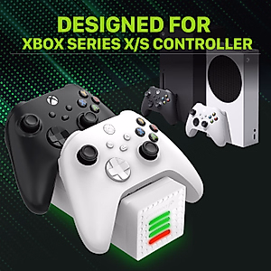 Fosmon Quad PRO Controller Charger Compatible with Xbox Series X/S Controllers (Not for Xbox One / 360 / Elite 2) Controllers, Dual Dock Charging Station with 4 Rechargeable Battery Packs - White