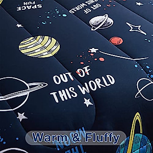 beeweed 2 Piece Kid Comforter Set Twin Size, Space Rocket Bedding Set for Teen Boys Girls