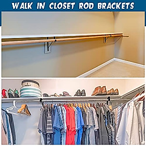 Nuogo 8 Pcs Heavy Duty Closet Rod Brackets Bulk Black Closet Shelf Bracket with Rod Support Rod Brackets Holder Shelf Rod Hangers Hooks with Screw for Home and Closet Decor, 11 x 11 Inches