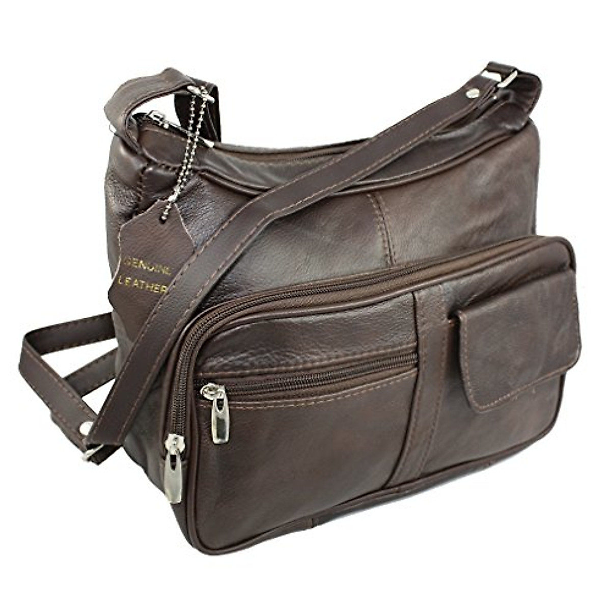 Vine Branch Genuine Leather Shoulder Handbag Purse with Multiple Pockets Brown