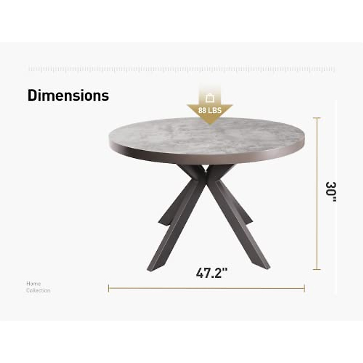 Acanva Small Round Dining Table for 4 Person, MDF & HPL Surface and Sturdy Base Structure, Modern Design for Kitchen, Living Room & Apartment, Easy Assembly, 47.2” Diam. x 30” H, Light Concrete