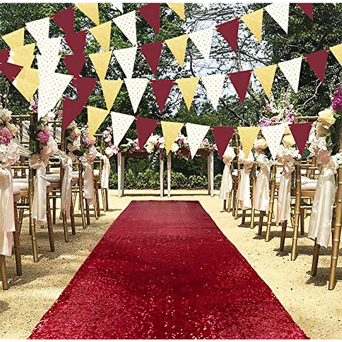 Graduation Party Decorations 2023 Maroon Gold/Birthday Party Decorations for Women Burgundy Gold Polka Dot/2pcs Triangle Bunting Banners for Burgundy Gold Birthday Party/Rustic Wedding Decorations