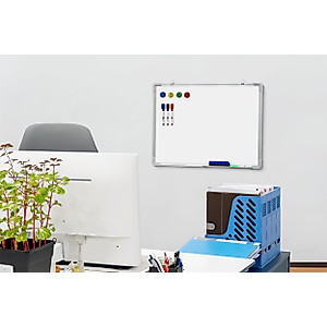 Whiteboard Set - Dry Erase Board 24 x 18 " with 1 Magnetic Dry Eraser, 4 Dry Wipe Markers and 4 Magnets - Small White Hanging Message Scoreboard for Home Office School (24x18" Landscape)