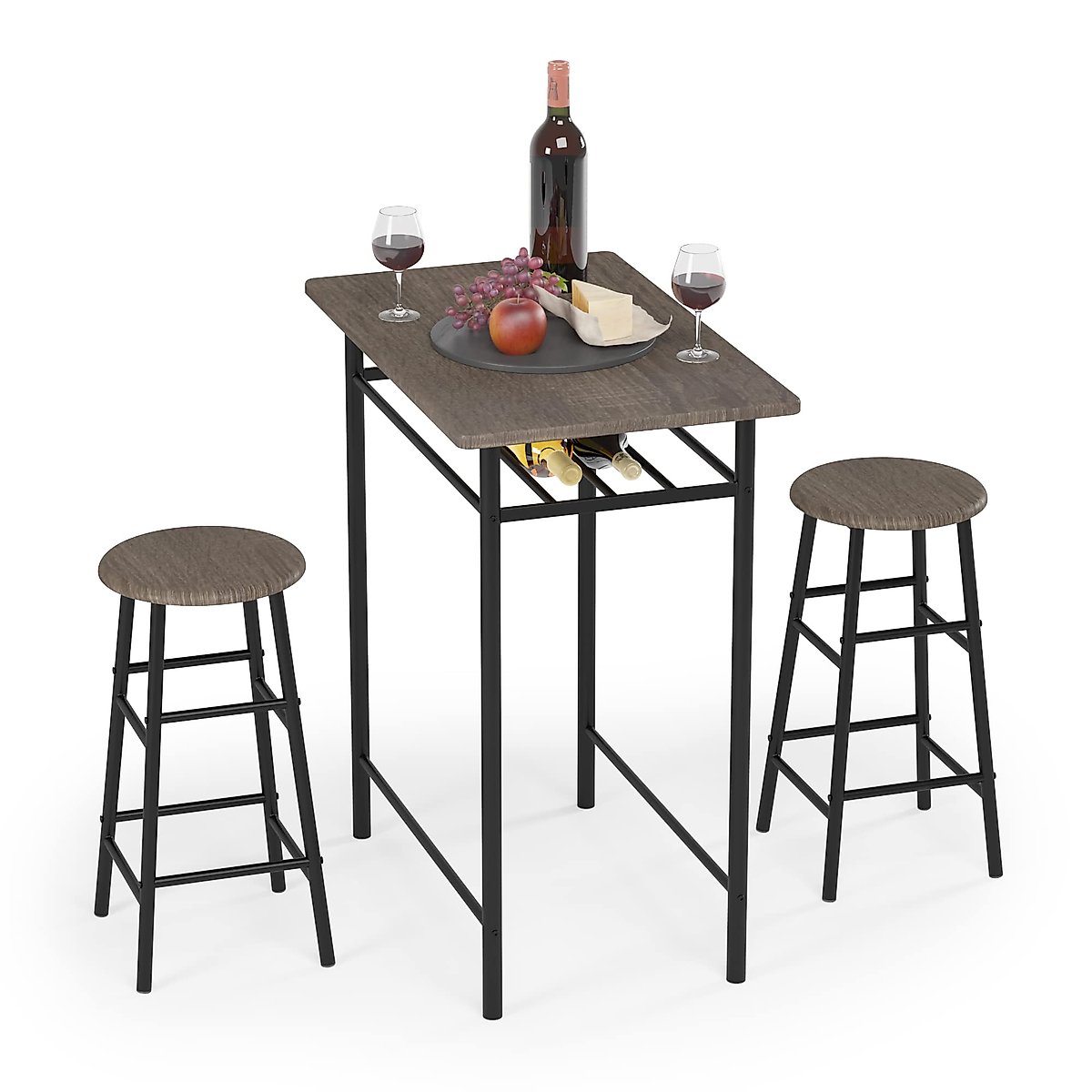 Weehom Bar Table with 2 Bar Stools, Pub Dining Table Set, Kitchen Counter Height Table with Bar Chairs, Bistro Table Sets for Kitchen Living Room, Built in Storage Layer
