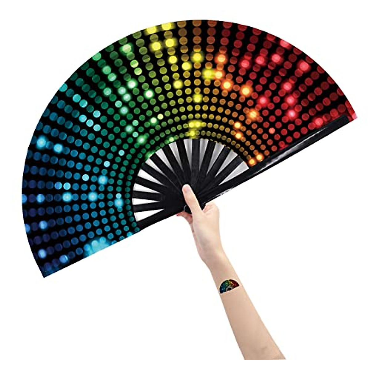 Amajiji Large Folding Hand Rave Fan for Women/Men, Chinease/Japanese Bamboo and Nylon-Cloth Folding Hand Fan, Hand Fan Festival Fan Gift Fan Craft Fan Folding Fan Dance Fan