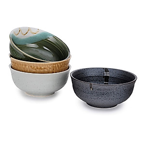 Hinomaru Collection Zen Living Japanese Minoyaki Porcelain 5 inch Rice Bowl Set of 4 Earthenware Reactive Glaze Multi Purpose Tableware Attractive Design Made in Japan