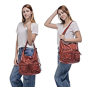 LL LOPPOP Large Convertible Hobo Crossbody Purse, Shoulder Backpack Bags Multi-Pocket Tote Bag for Women 20190402-NEW BROWN