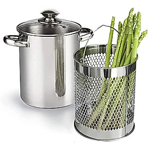 Asparagus Pot Stainless Steel Steamer Cooker with Basket and Lid Pasta 16cm 4L