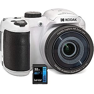 Kodak AZ255-WH PIXPRO Astro Zoom 16MP Digital Camera 25X Optical Zoom White Bundle with Lexar 32GB High-Performance 800x UHS-I SDHC Memory Card Blue Series