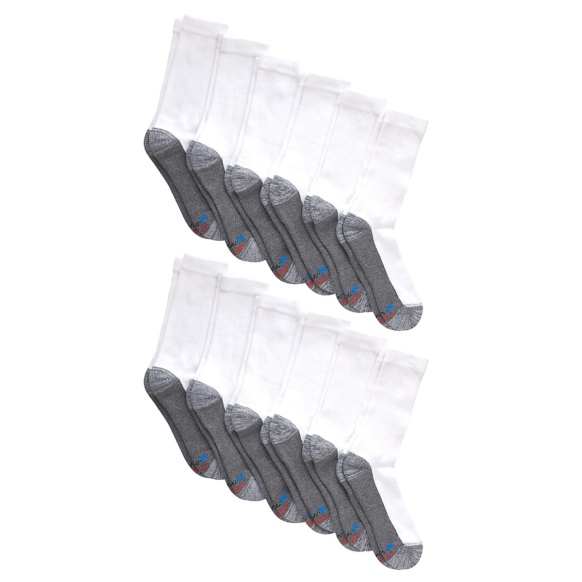 Hanes Men's, X-Temp Cushioned Crew Socks, 12-Pack, White-12 Pack, 12-14