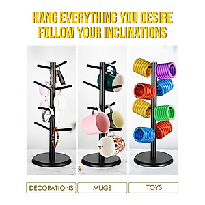 Lorbro Coffee Mug Tree with 8 Hooks, Mug Tree Stand, Bamboo Coffee Cup Holder, Countertop Mug Tree, Mug Stand Kitchen Organizer, Cafe Accessories Decor & Kitchen Organizer Storage Stand (Black)