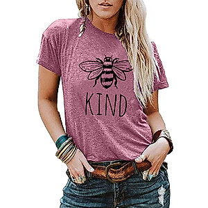 Bee Kind T Shirts Women Funny Inspirational Teacher Fall Tees Tops Cute Graphic Blessed Shirt Blouse (M, Pink)