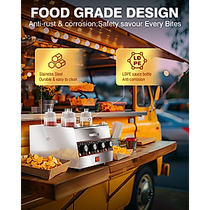 WantJoin Electric Sauce Warmer Dispenser, Countertop Stainless Steel Sauce Heat Preservation Machine 320W Hot Fudge Nacho Cheese Ketchup Chocolate Warmer for Commercial with 650ml Squeeze Bottle*4
