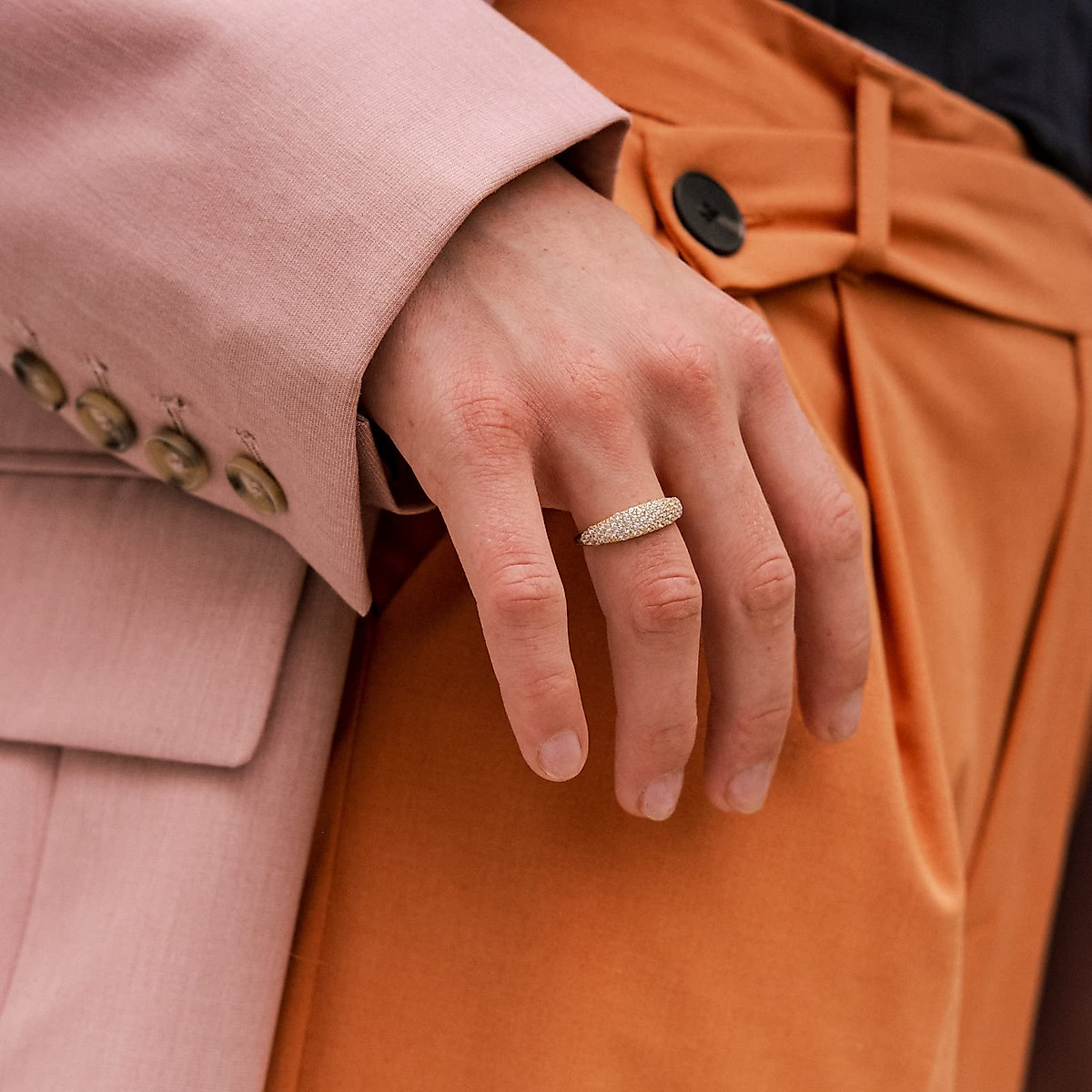 espere Pave Dome Ring | Pavé Zirconia Thin Dôme Ring | Gold Dome Band Ring | Pave Chunky Statement Ring [Size 7]