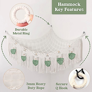 Morxy Stuffed Animal Net or Hammock - Boho Macrame Toy Hammock for Stuffed Animals - Strong Hand Woven Stuffed Animal Hammock - Easy to Install Toy Net Hammock for Stuffed Animals -Large Green