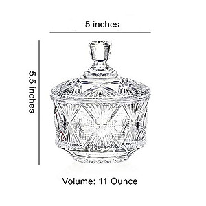 Old Glass Candy Dish with Lid – Transparent Storage Jar –Clear Covered Box for Food Storage and Organization Kitchen , Office , Home Decoration– Set of 1(Diameter: 5 Inch) 11 Ounce