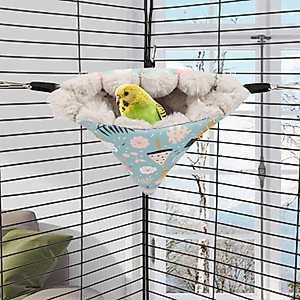 Wontee Bird Nest House Winter Warm Hanging Hammock Bird Bed Snuggle Hut for Parakeets Budgies Caique Conures Cockatiels (Small, Blue)