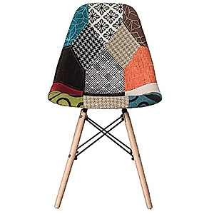 Modern Fabric Patchwork Chair with Wooden Legs for Kitchen, Dining Room, Entryway, Living Room, Set 2