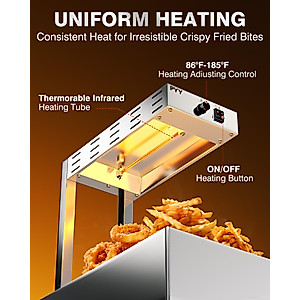 PYY French Fry Warmer Commercial Food Heat Lamp - 500W Food Warmer Light Free-Standing Warming Dump Station 5L Countertop Fries Food Warmer for Chips Churros Buffet Kitchen Restaurants