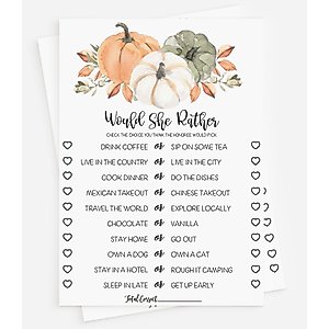 All Ewired Up 50 Would She Rather (50-Cards) Fun Baby Shower Game Activity, Bridal Shower, Bachelorette, Gender Neutral Boy or Girl, Pumpkin, Autumn