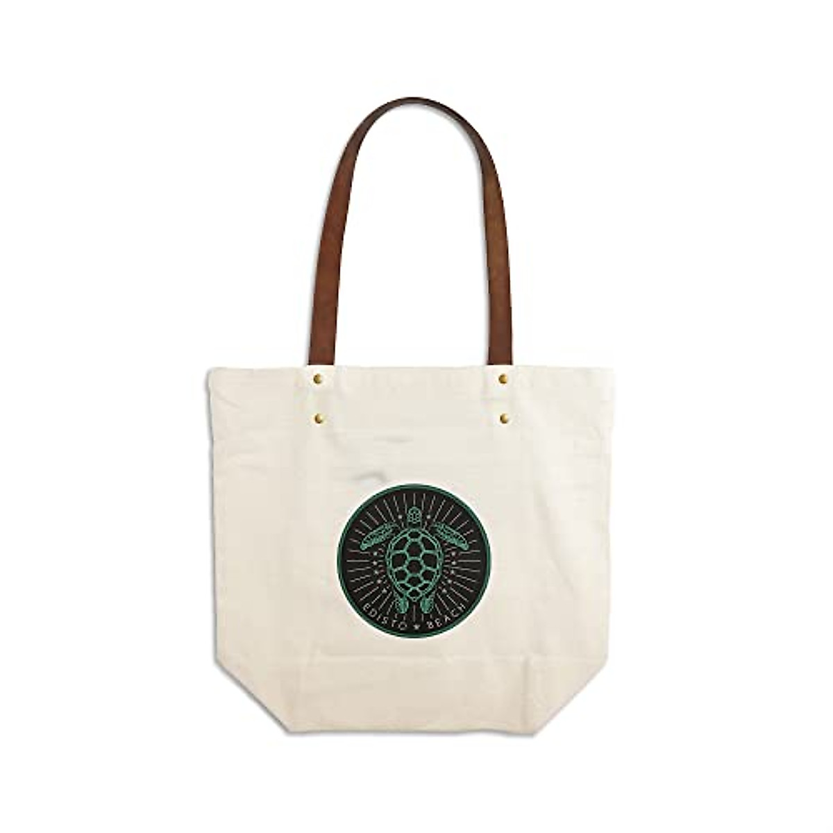 Edisto Beach, South Carolina, Neon Turtle, Contour (Canvas Deluxe Tote Bag, Faux Leather Handles & Zip Pocket)